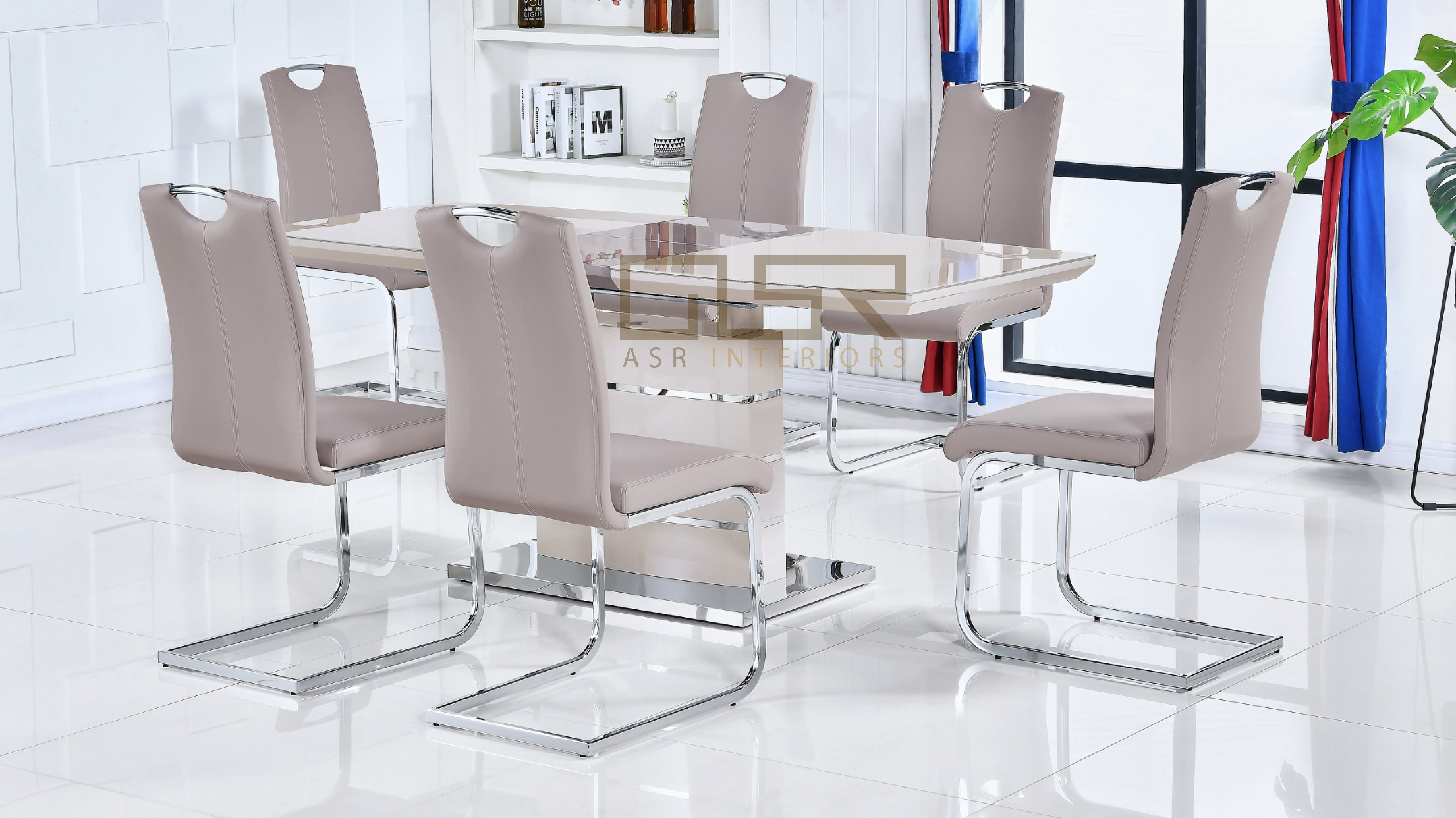 Milan Cappuccino Extending Dining Table + 6 Milan Chairs - ASR Interiors