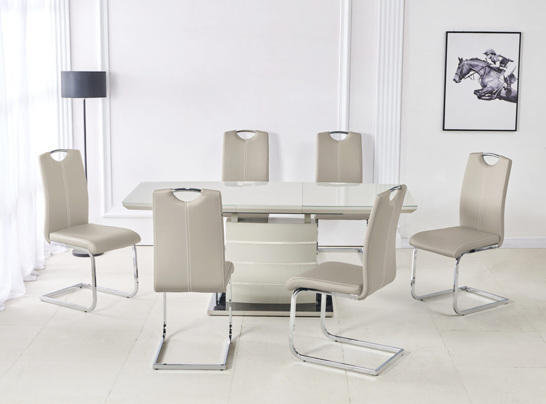 Milan Cappuccino Extending Dining Table + 6 Milan Chairs - ASR Interiors