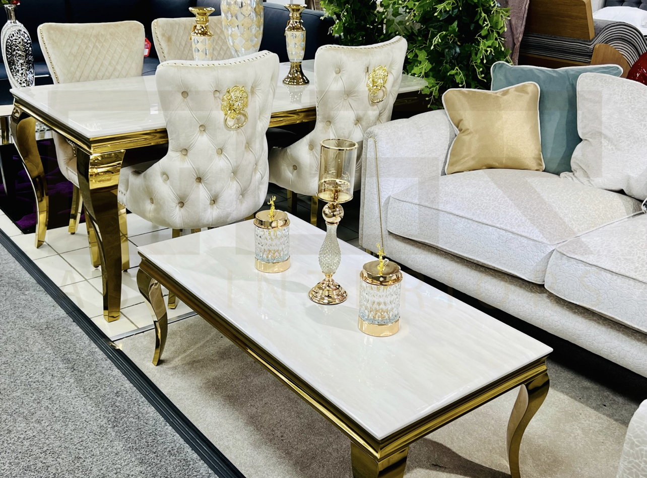 Sofia Cream & Gold Frame Marble Coffee Table - ASR Interiors