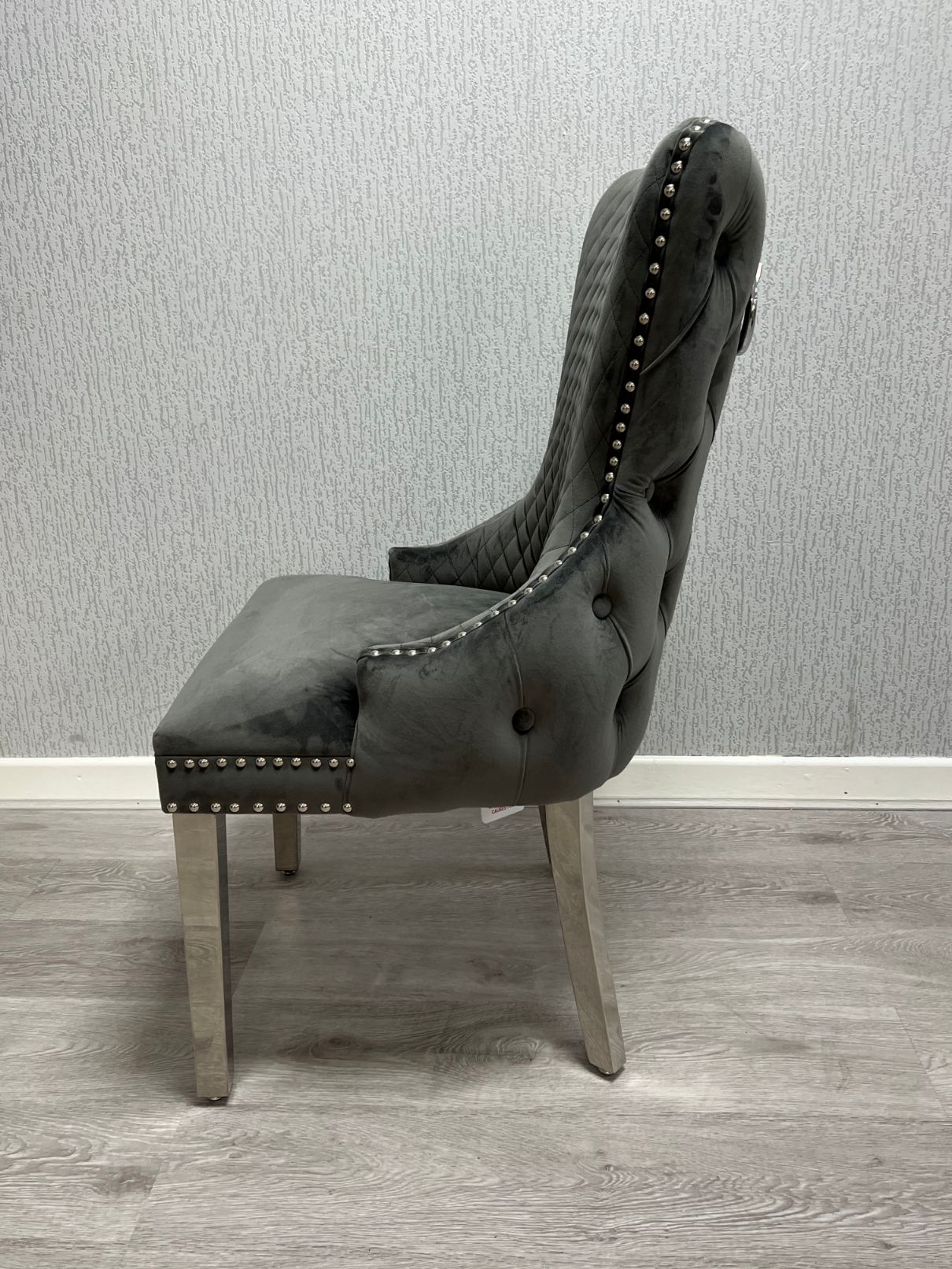 Victoria Dark Grey Ring Knocker Velvet Chair - ASR Interiors