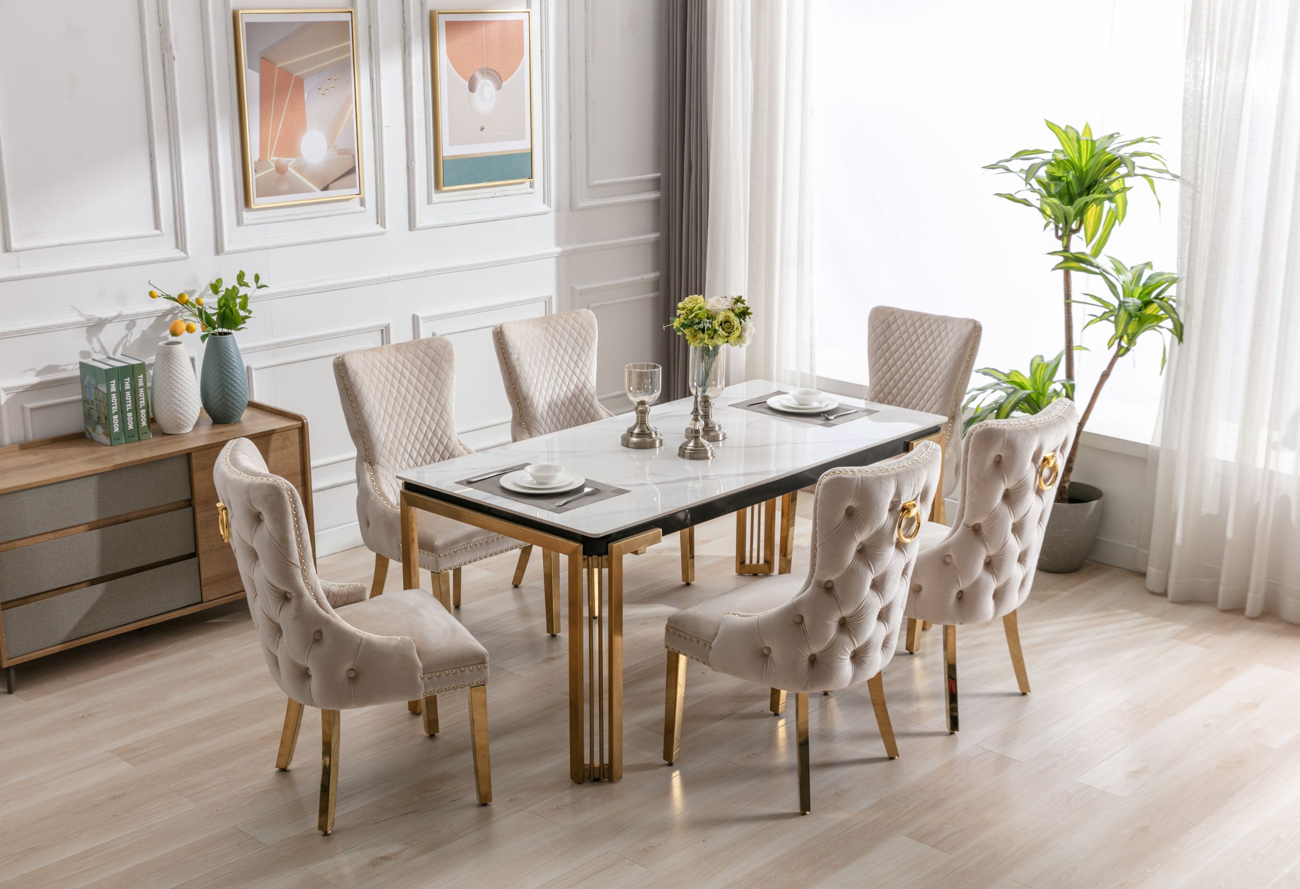 Sorrento Rectangle 150cm Ceramic Gold Table - ASR Interiors