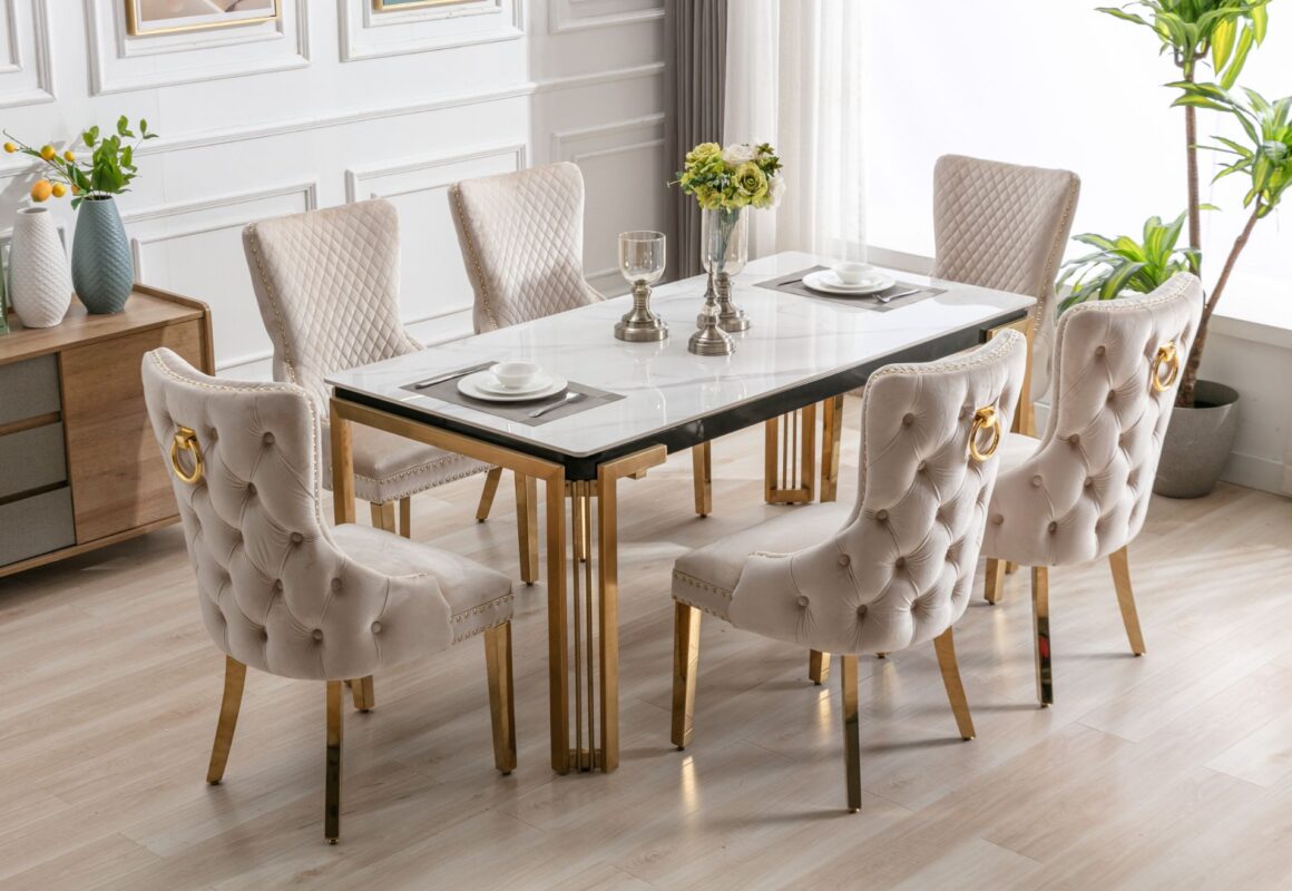 Sorrento Rectangle 150cm Ceramic Gold Table - ASR Interiors