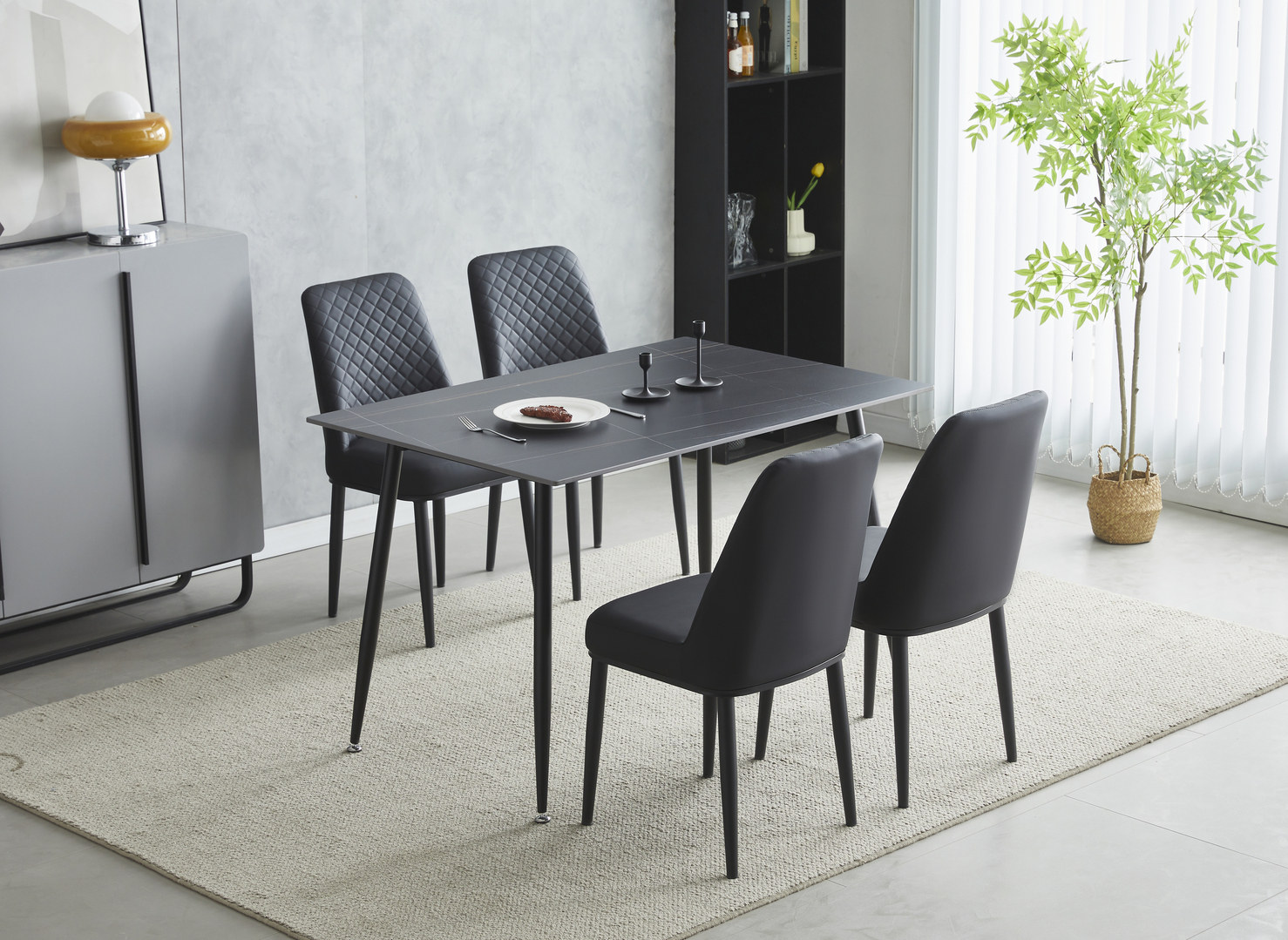 Oxford Ceramic Black Dining Table 1.2m & 4 Chairs - ASR Interiors