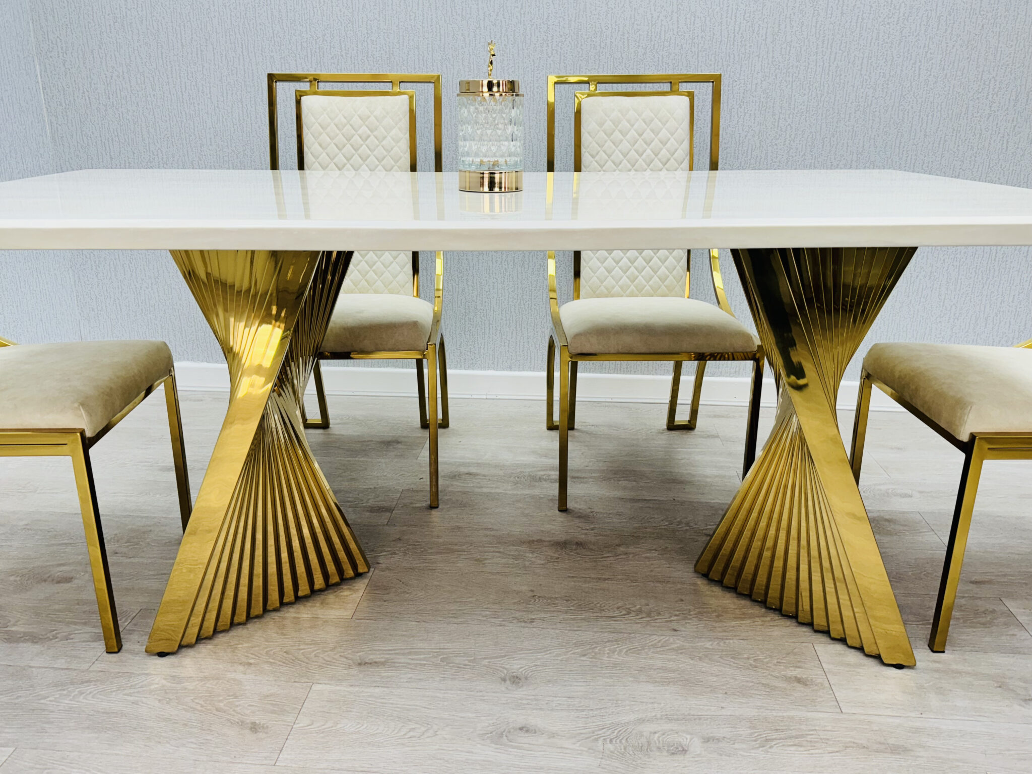Ravello 180cm Cream & Gold Marble Dining Table - ASR Interiors