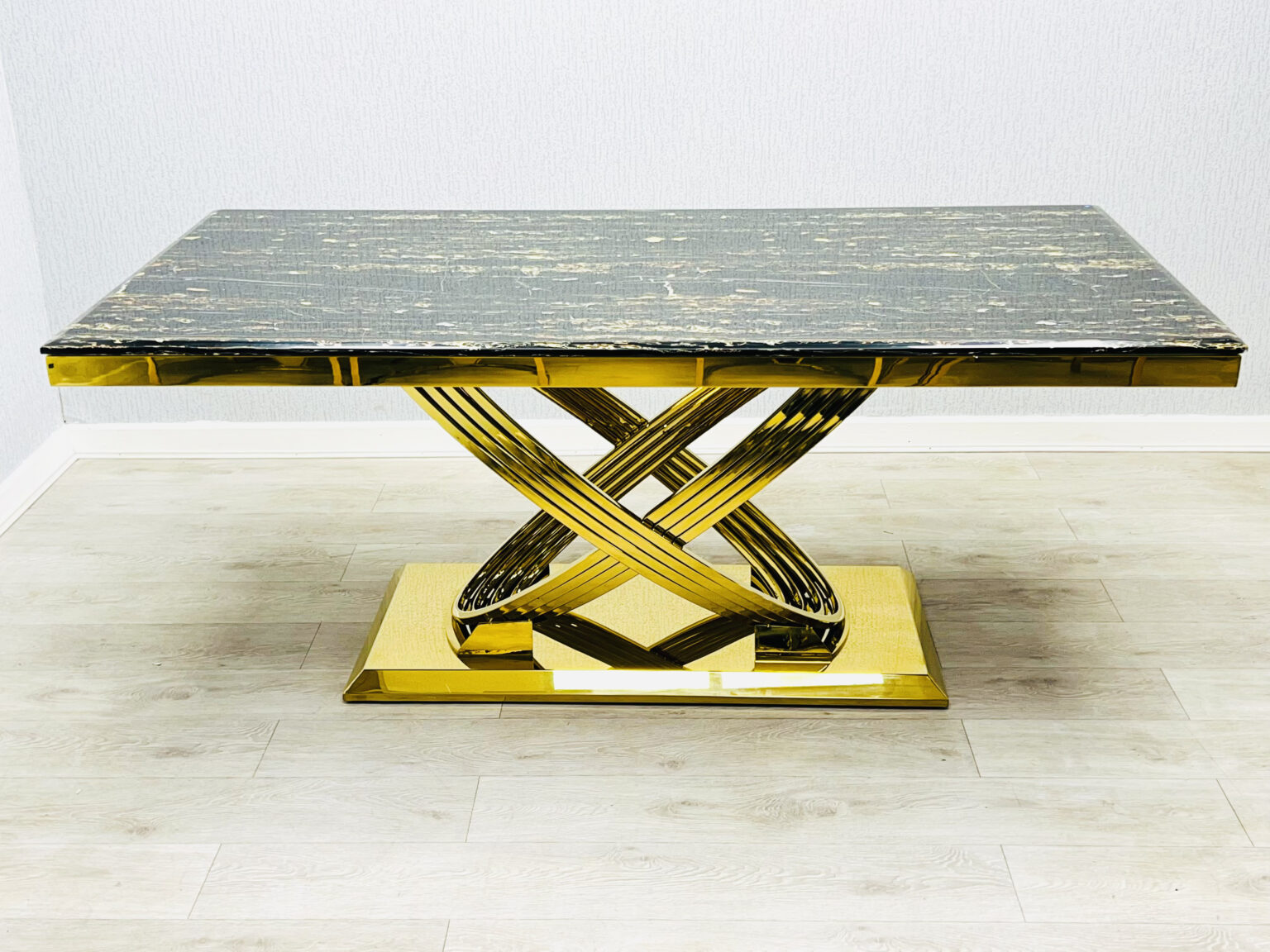 Elina Black and Gold Marble Dining Table 180 - ASR Interiors