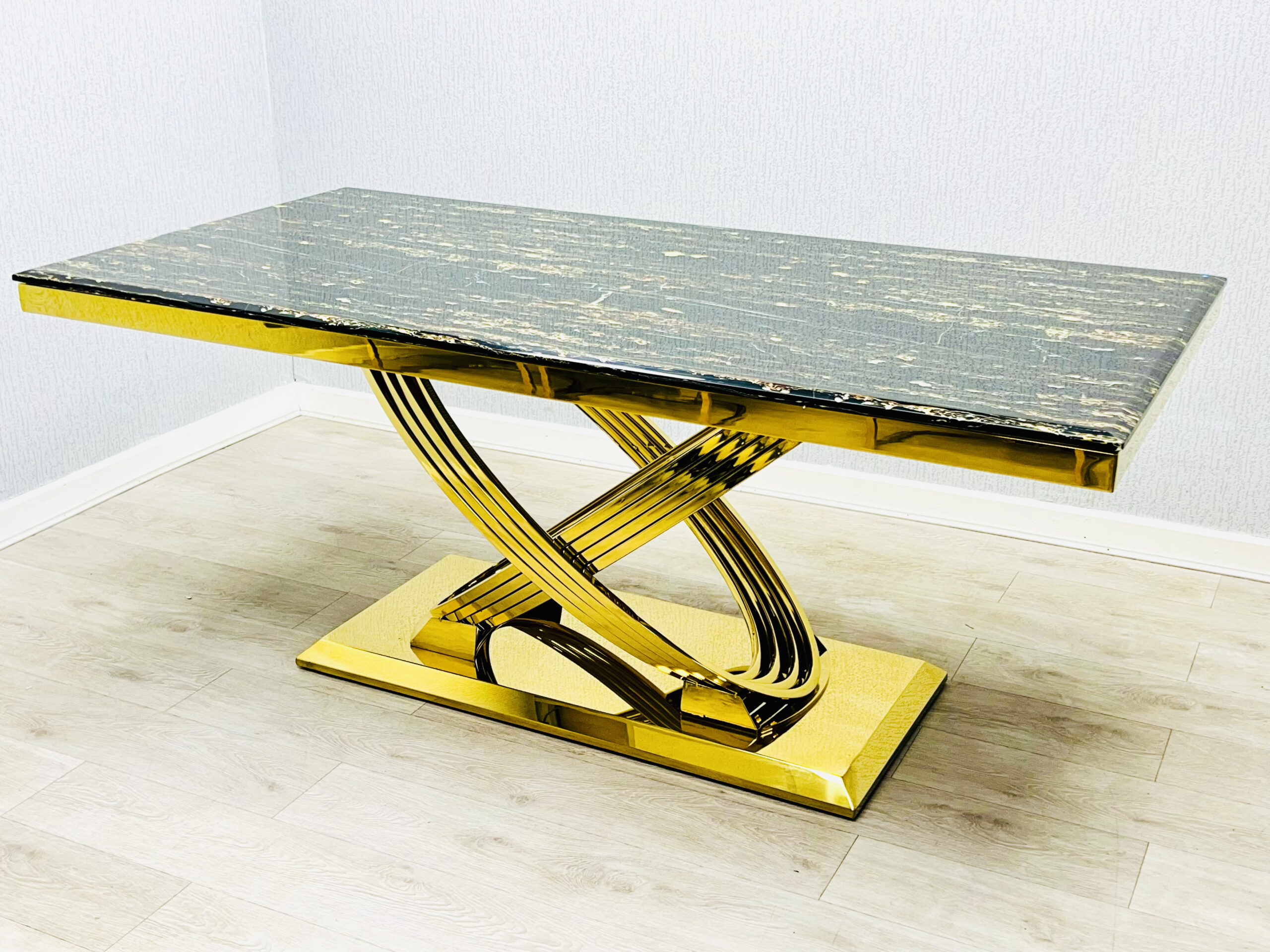 Elina Black and Gold Marble Dining Table 180 - ASR Interiors