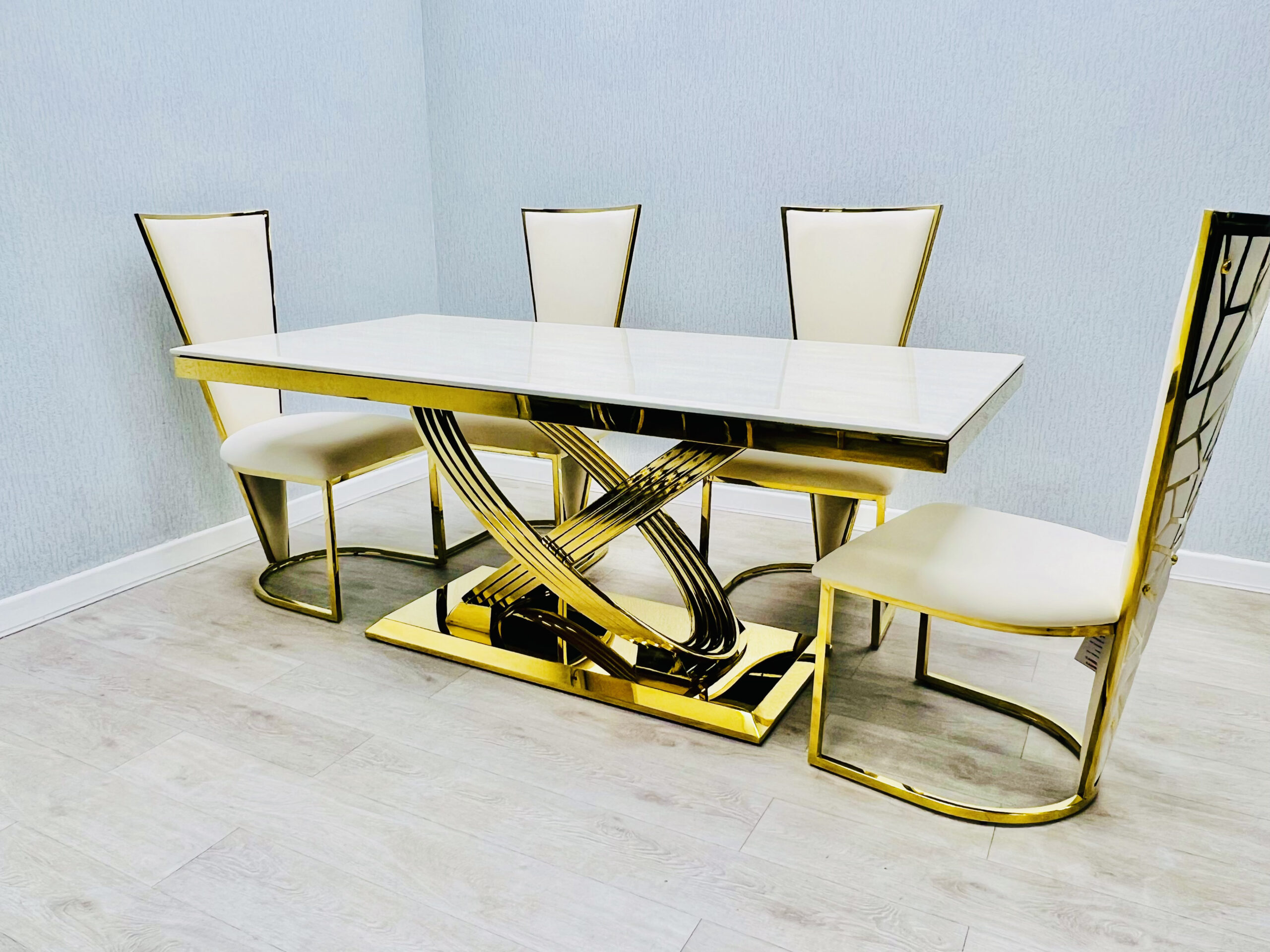 Elina Cream and Gold Marble Dining Table 180 - ASR Interiors